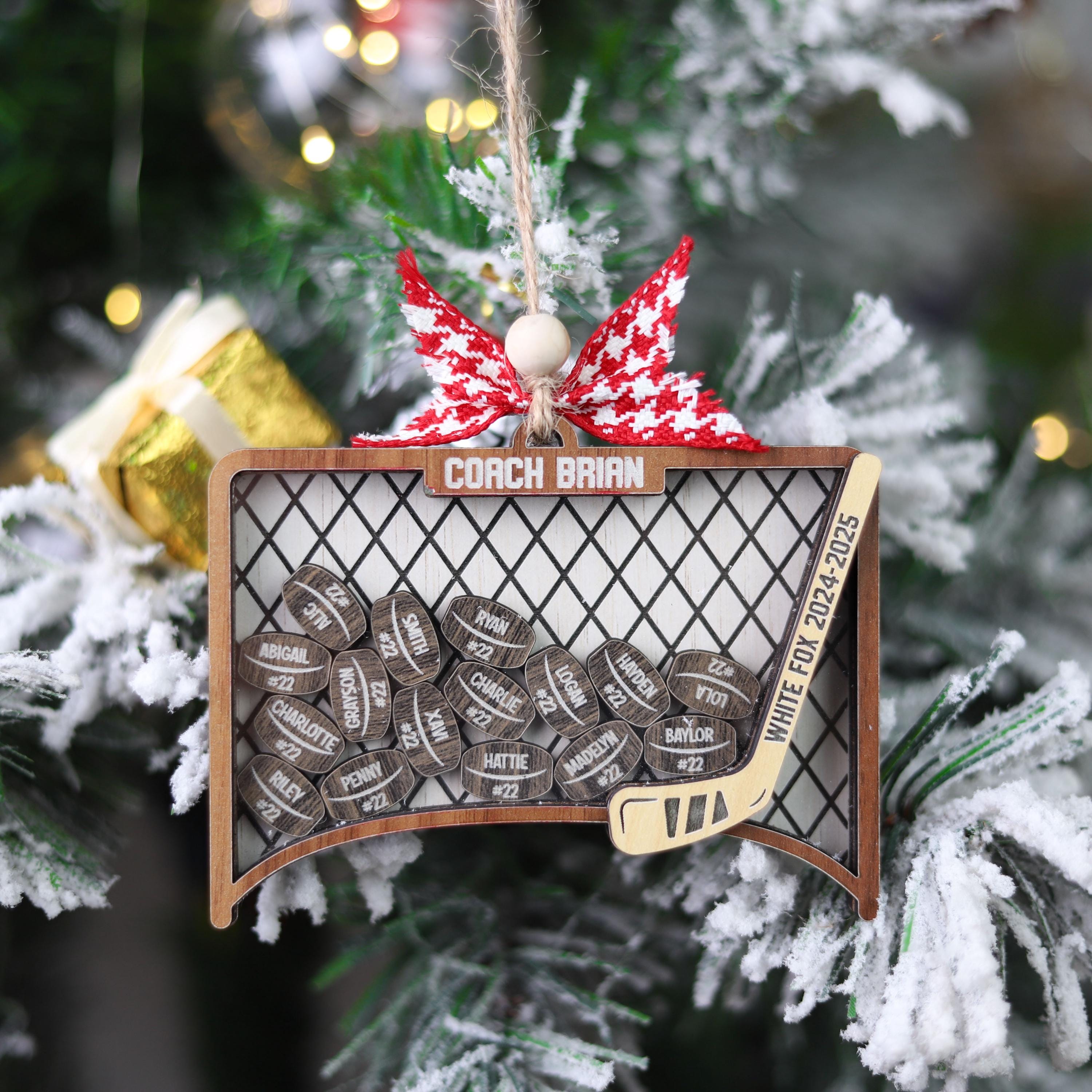 Personalized 4D Hockey Shaker Ornament, Hockey Net With Pucks, Custom ...
