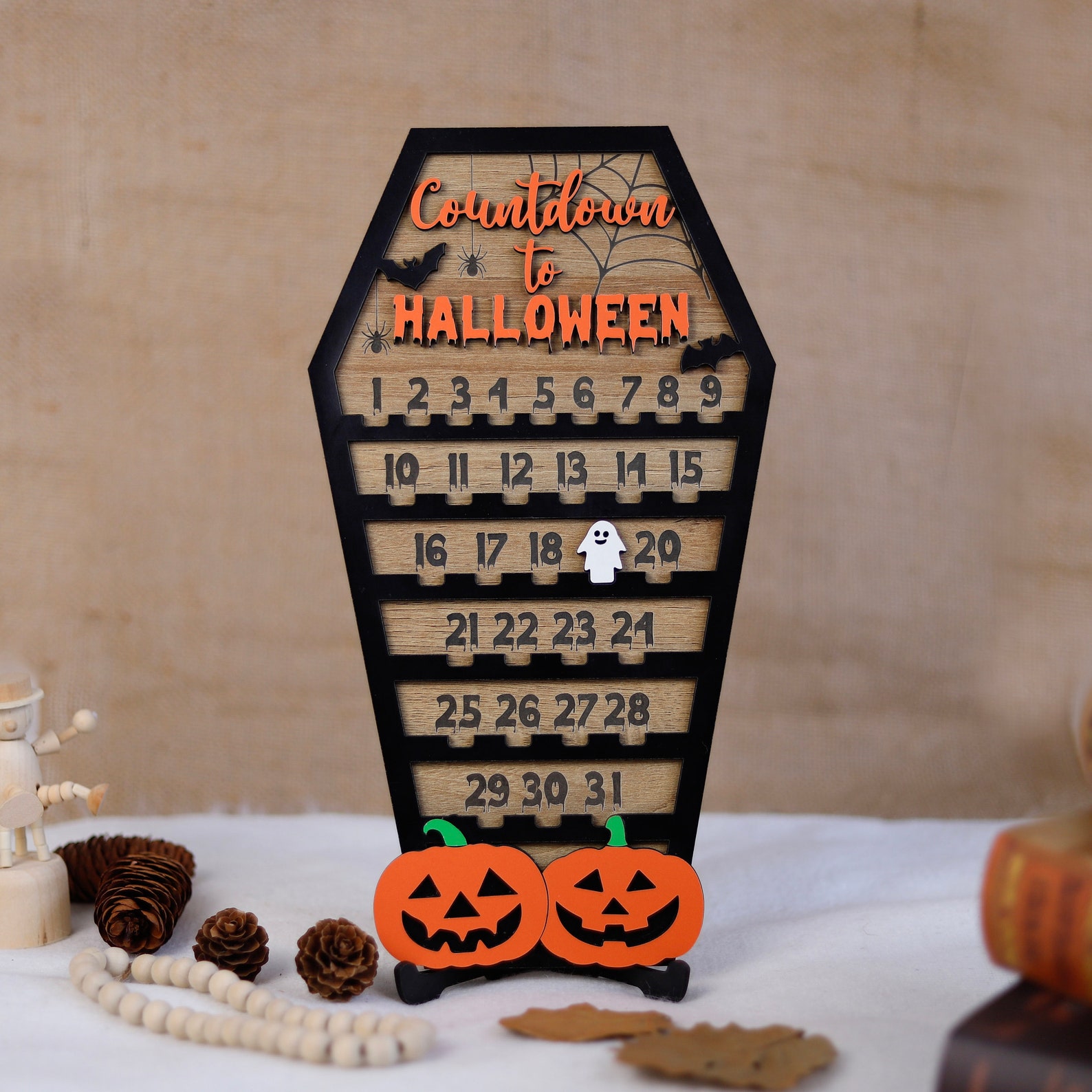 Countdown Halloween Sign With Moveable Ghost, Halloween Pumpkin Coffin ...