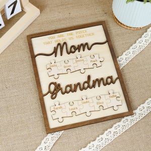 First Mom Now Grandma Puzzle Pieces Framed, Grandma Nana Wood Sign ...