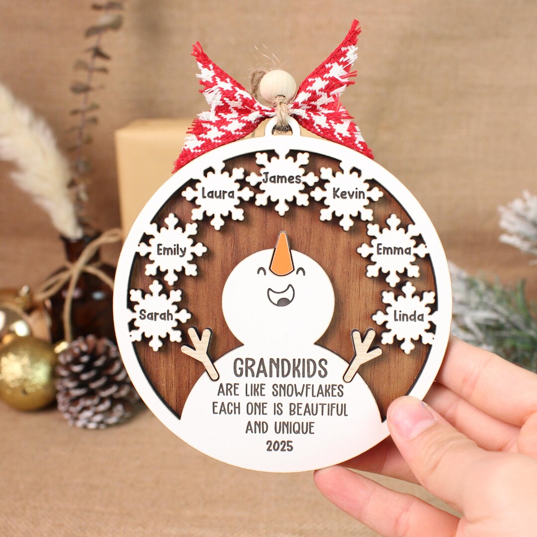 Custom Grandkids Snowman Ornament 2025, Grandkids Name Snowflake ...