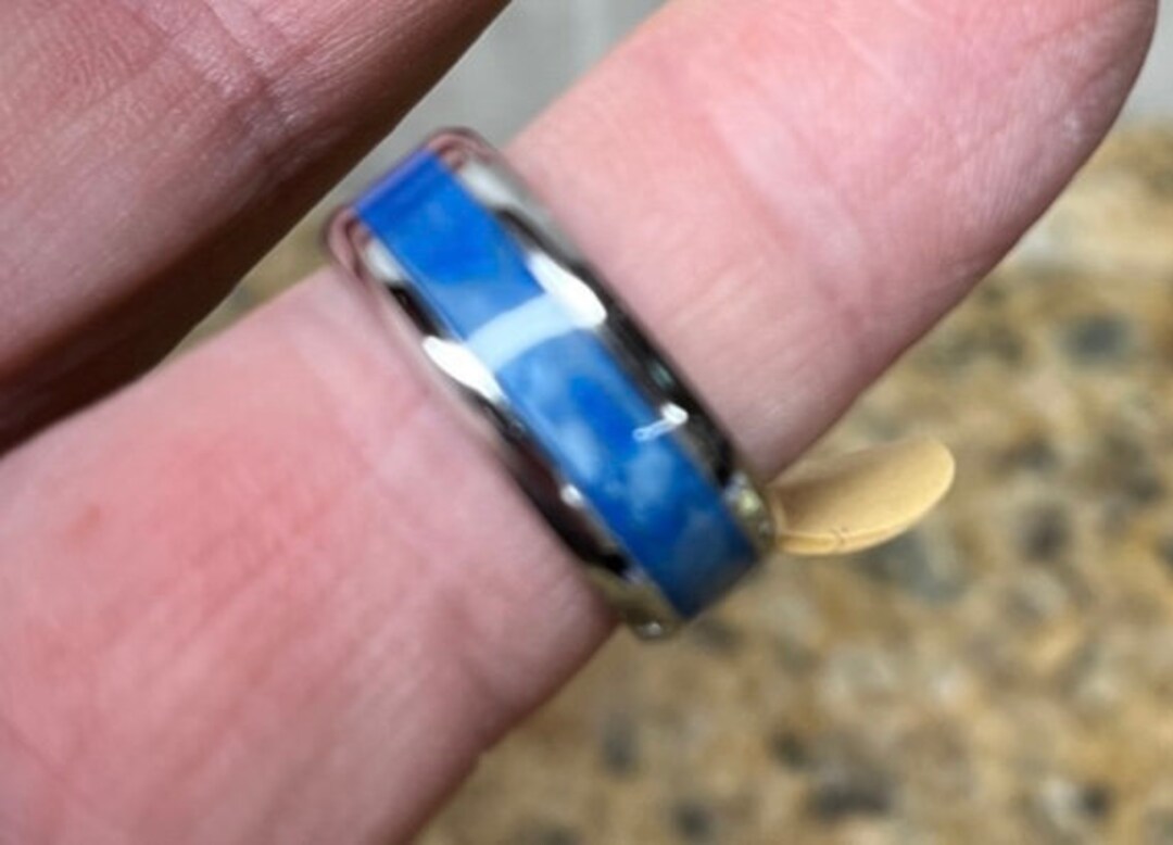 Custom Blue Inlay on a Stainless Steel Band - Size 8 - Etsy