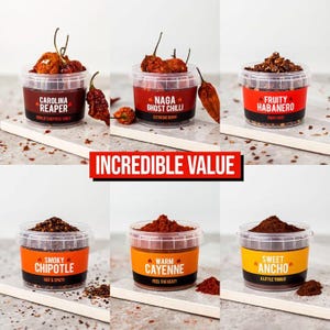 World's Hottest Chilli Pepper Set | 6 Fiery Chilli Pots - the Perfect ...