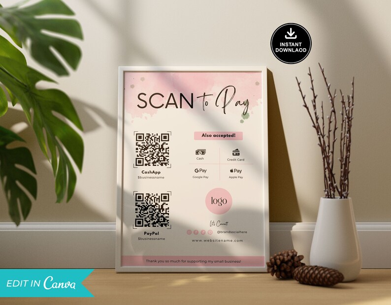 Editable Scan to Pay Sign Template: QR Code Payment (instant Download ...