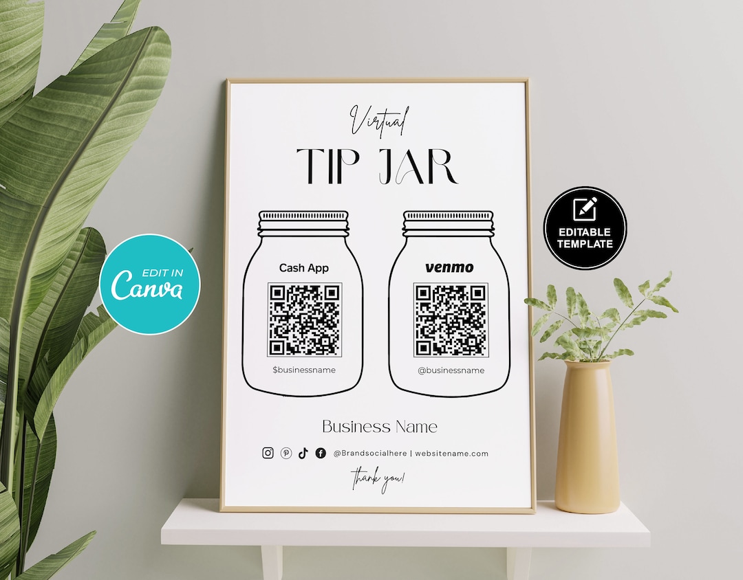 Editable Virtual Tip Jar, Virtual Tip Jar Sign, Venmo Tip Jar, Cash App ...