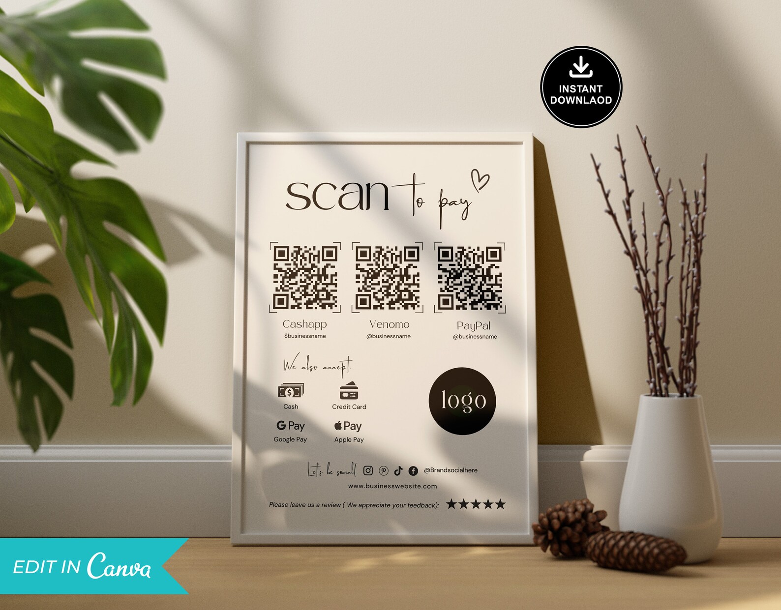 Printable Scan to Pay Template, Editable Scan to Pay Sign, Payment Sign ...