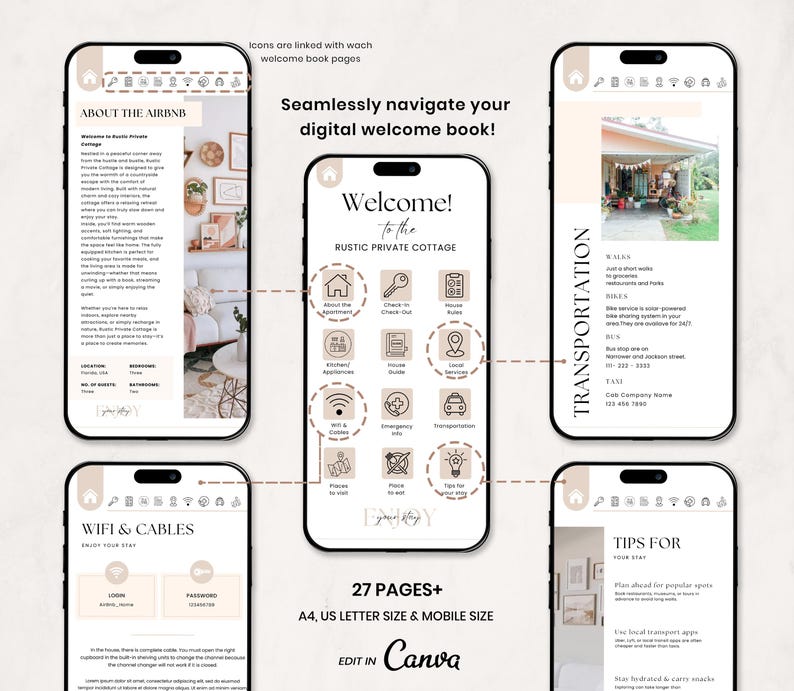 Airbnb Welcome Book Template Canva Host Bundle Kit Welcome Pack, Airbnb ...