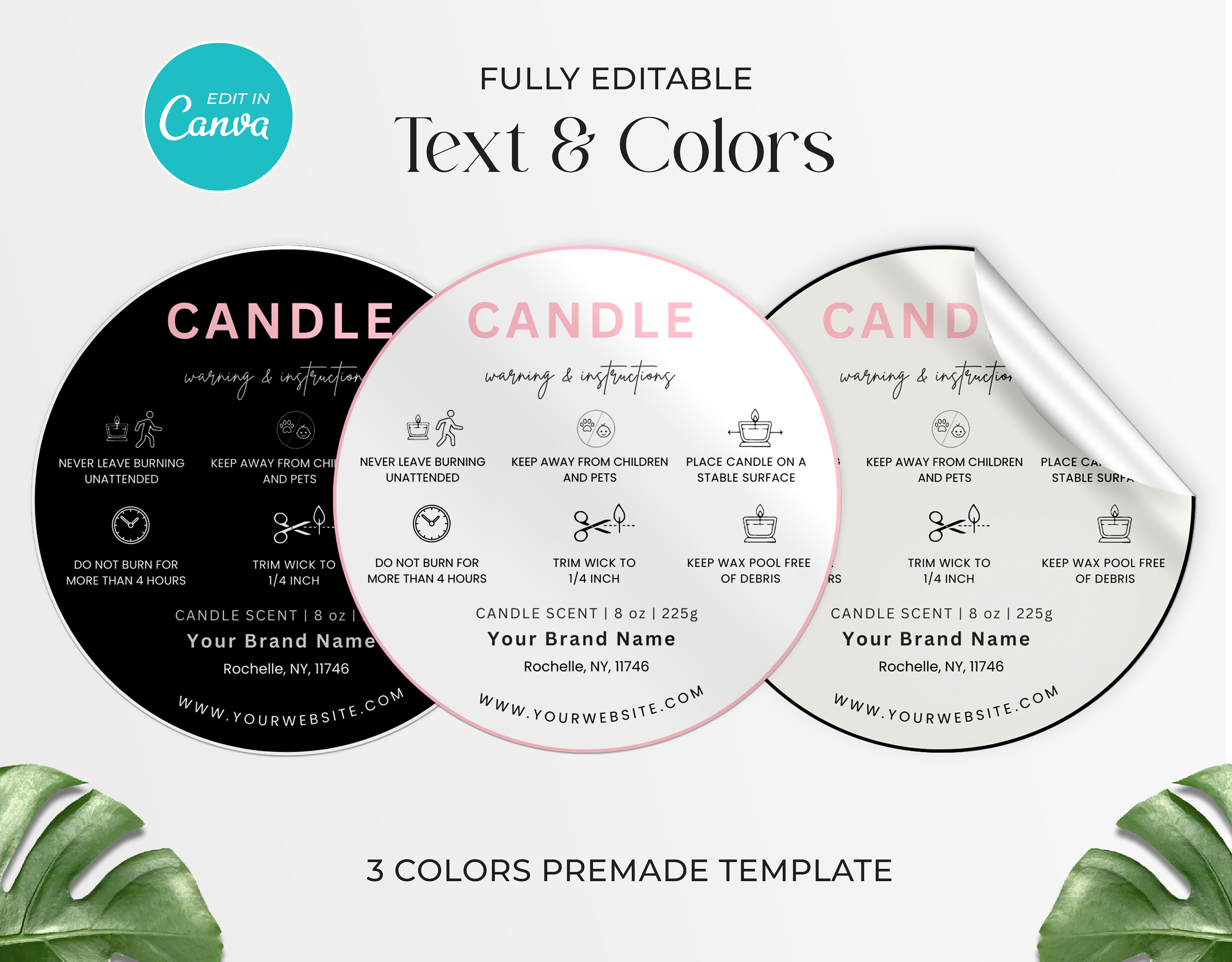 Editable Candle Warning Label Template: Round Safety Stickers (canva ...