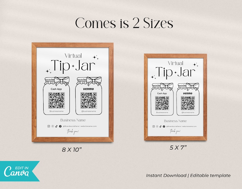 Venmo Cash App QR Code Sign: Editable Tip Jar Template (instant ...