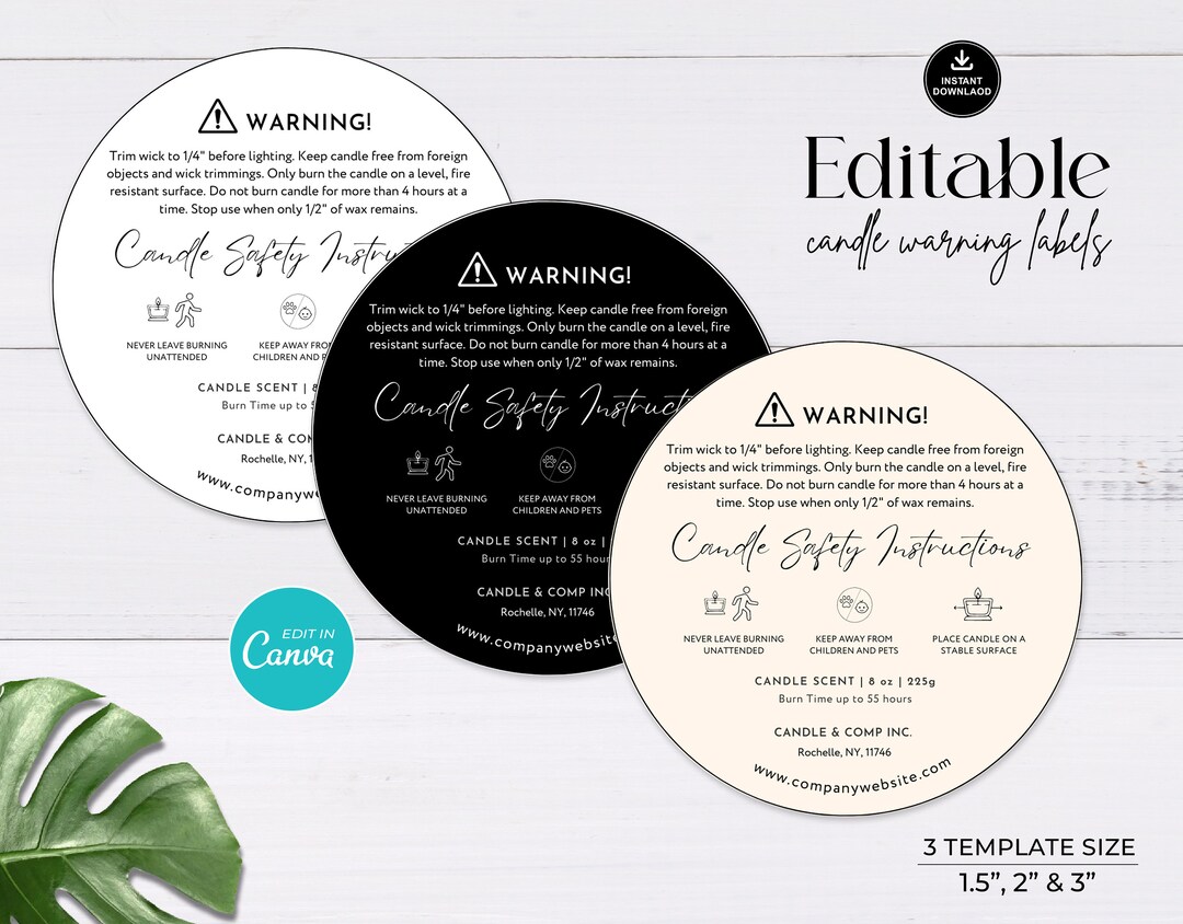 Editable Candle Warning Label Template: Circle Safety Sticker (canva ...