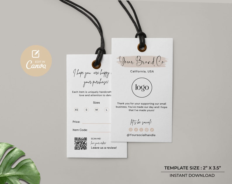 Minimalist Product Tag Template: Custom Clothing Hang Tag (digital ...