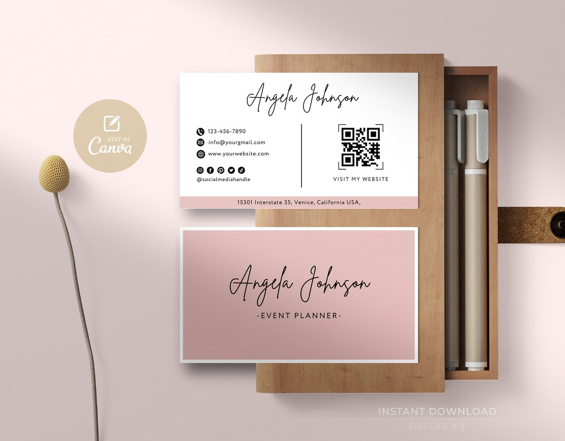 Printable Business Card Template, Business Card Template QR Code ...