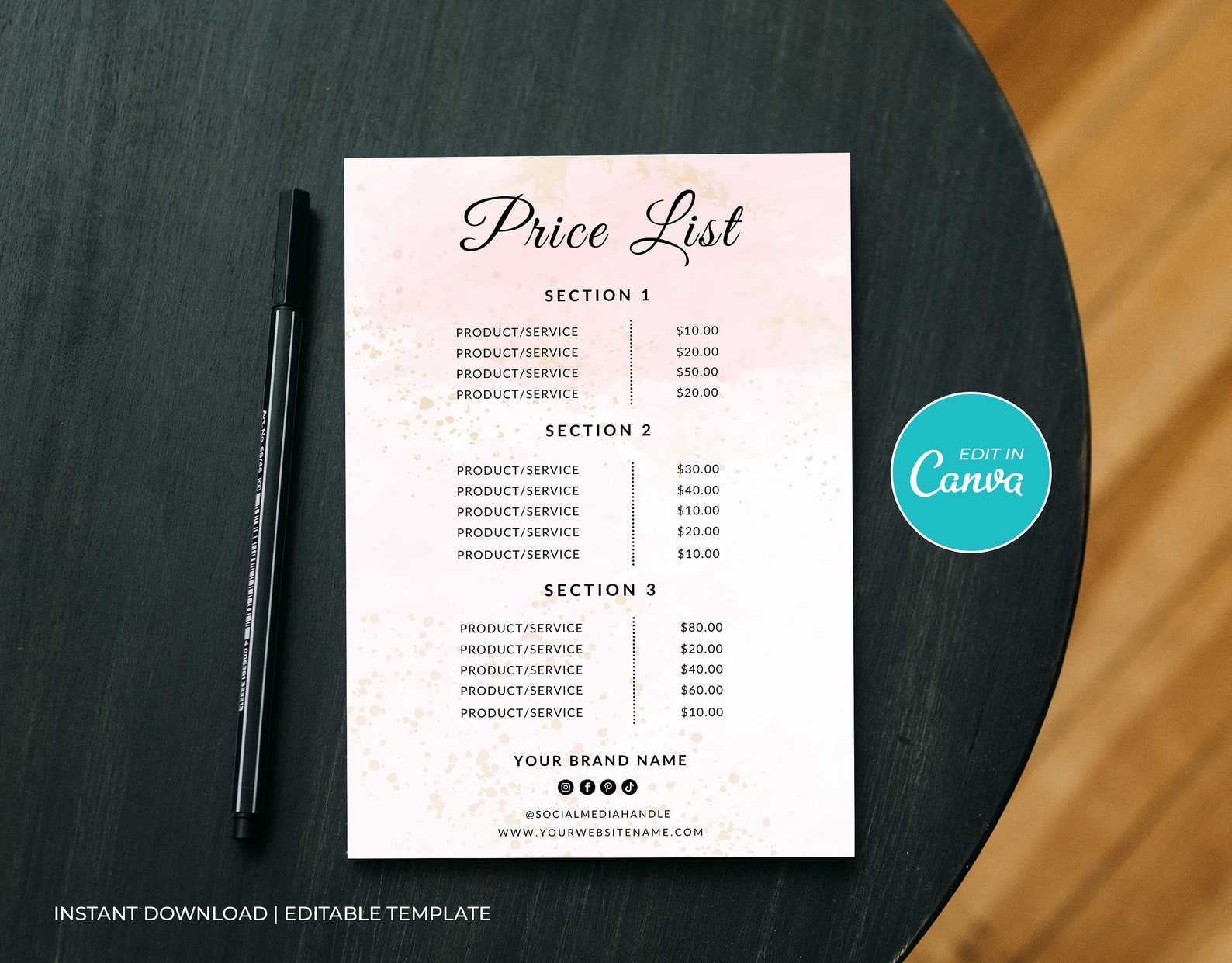 Editable Price List Template Printable Pricing Guide Sheet - Etsy