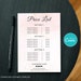 Editable Price List Template Printable Pricing Guide Sheet - Etsy