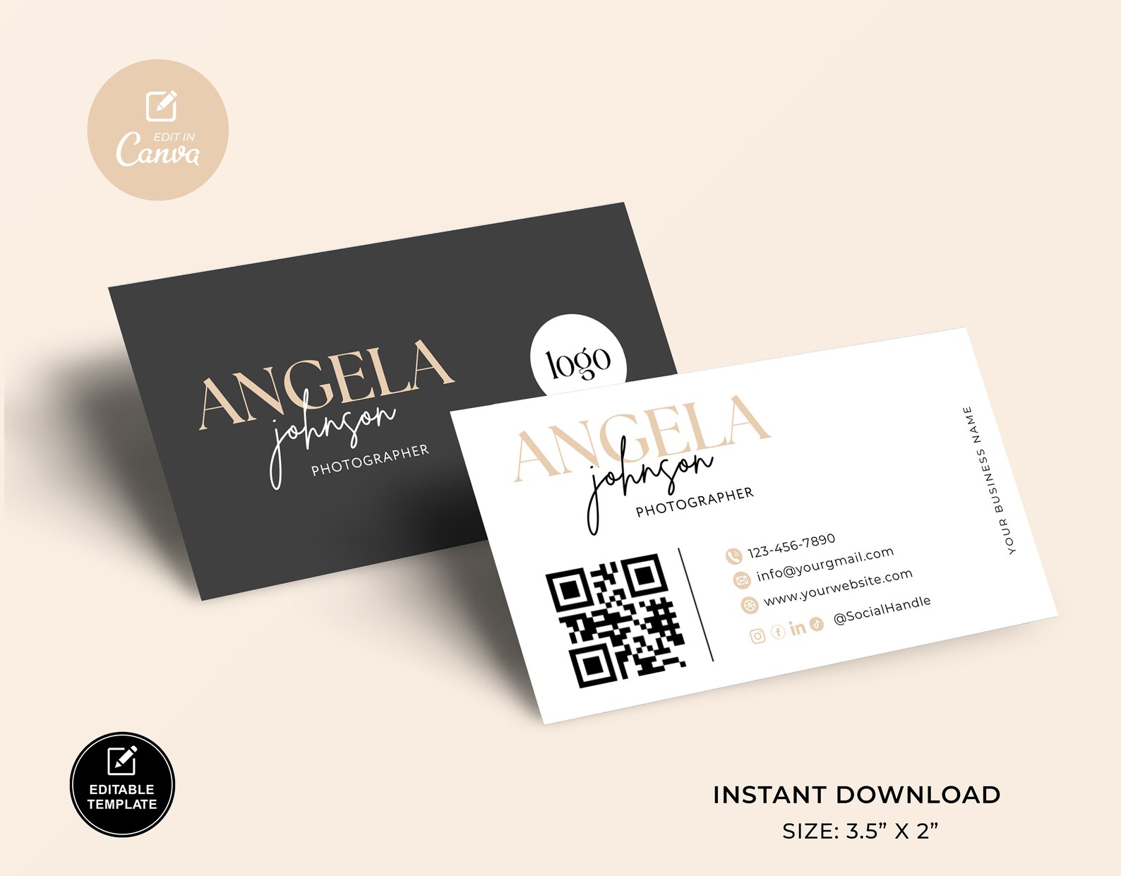 Business Card Template QR Code, Instant Download, Printable and ...