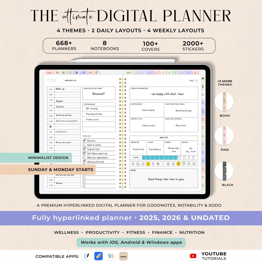 2025-2026 Digital Planner, Daily Weekly Monthly, Goodnotes, Notability ...