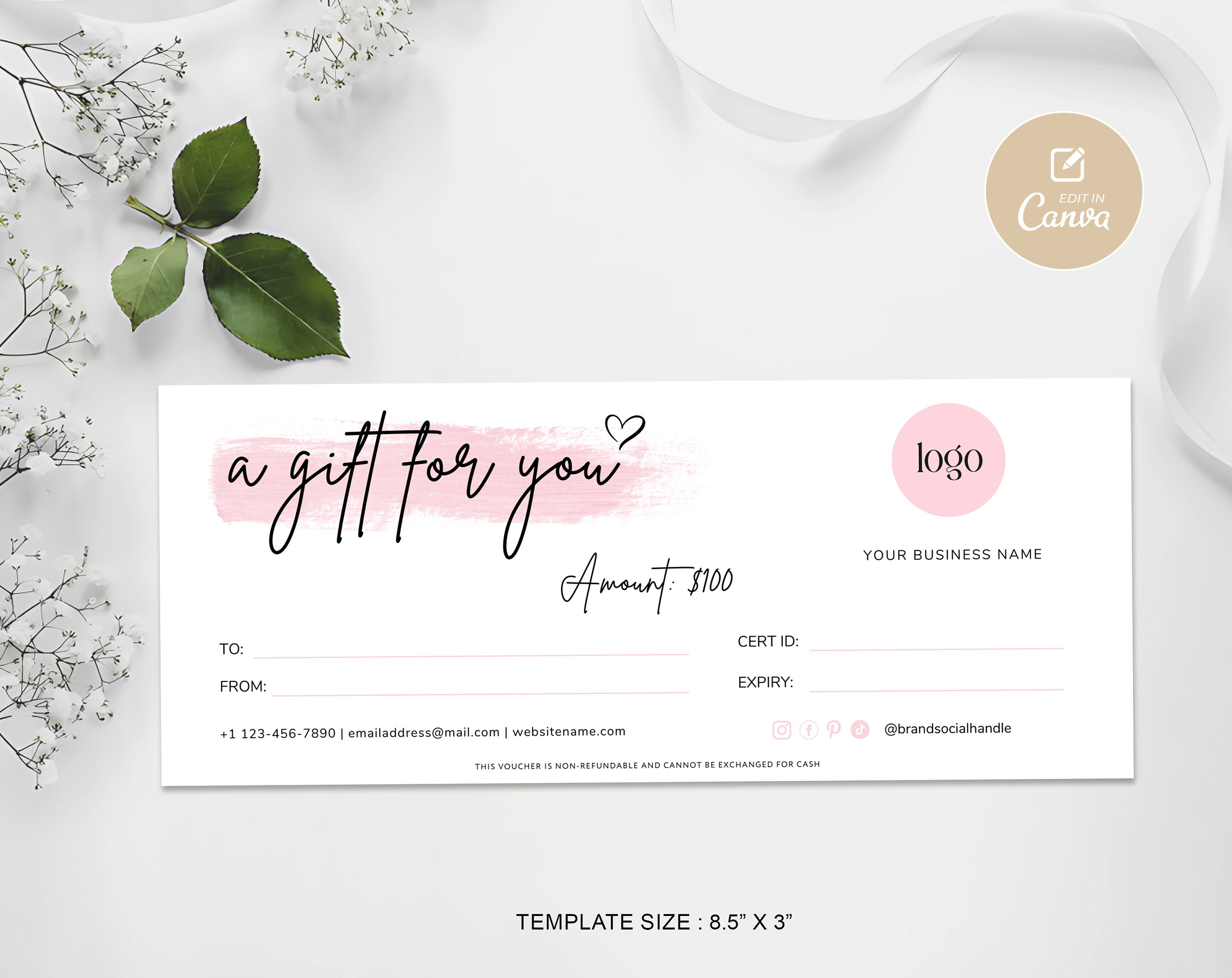Editable Gift Certificate Template, Gift Certificate Template With Logo ...