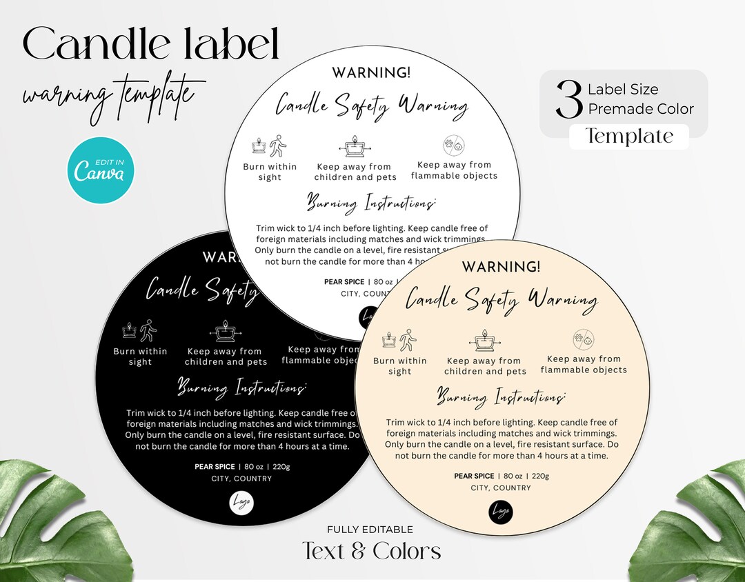 Minimalist Candle Warning Label Template: Editable Safety Sticker ...