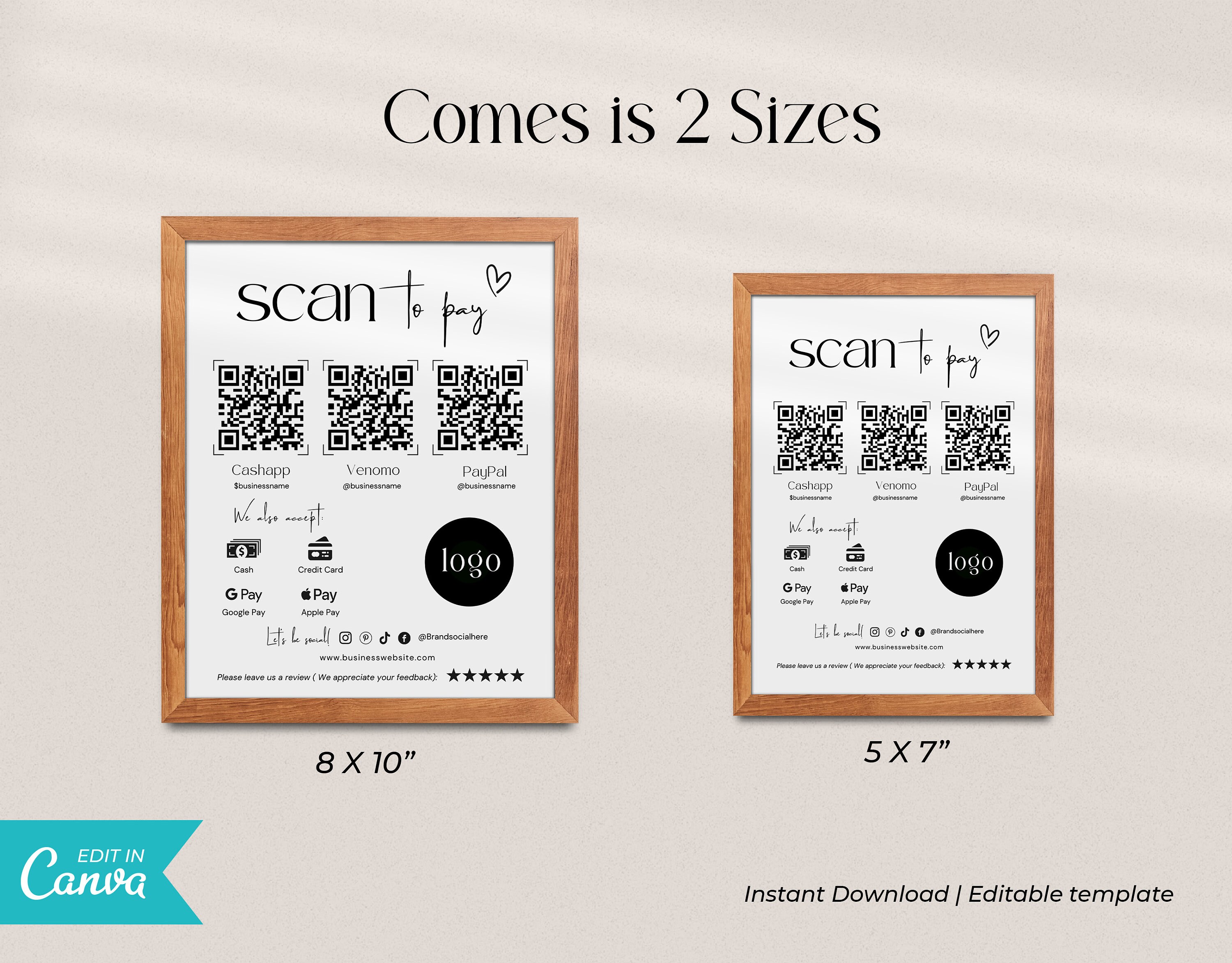 Printable Scan to Pay Template, Editable Scan to Pay Sign, Payment Sign ...