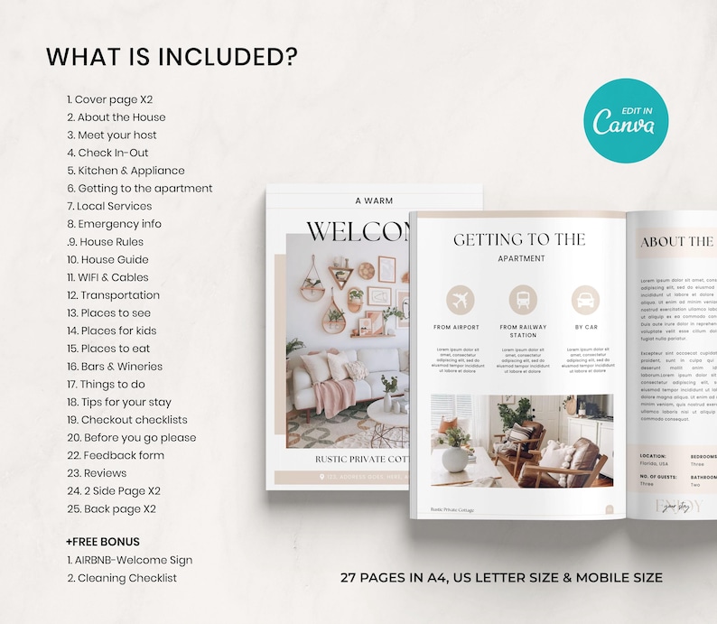 Airbnb Welcome Book Template Canva Host Bundle Kit Welcome Pack, Airbnb ...