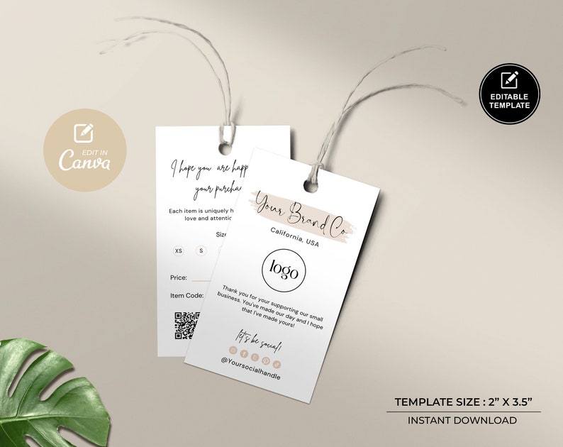Minimalist Product Tag Template: Custom Clothing Hang Tag (digital ...