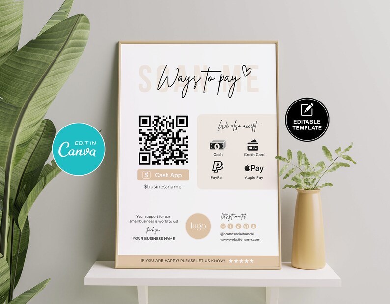 Printable Payment Sign, Editable QR Code Sign, Scan to Pay Template ...