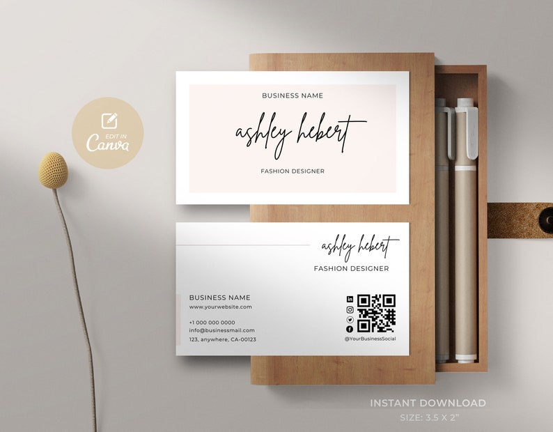 Printable Business Card Template, Business Card Template QR Code ...