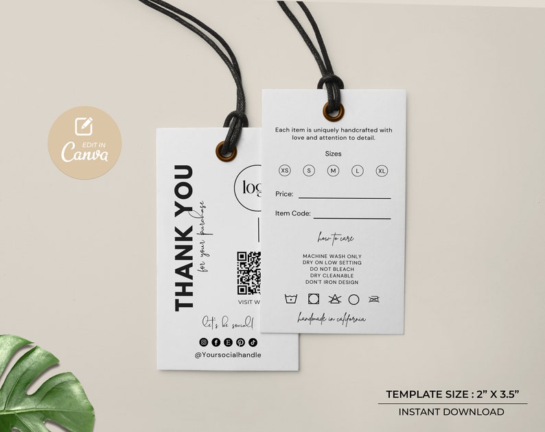 Printable Clothing Hang Tag Template: Editable Boutique Labels (canva ...