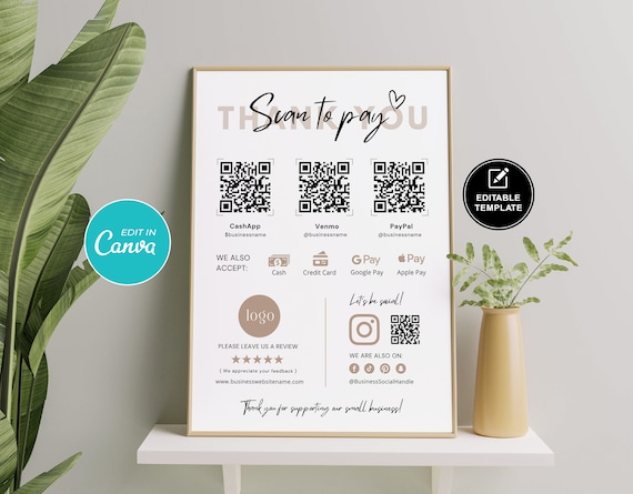 Printable Scan to Pay Template Editable Scan to Pay Sign - Etsy