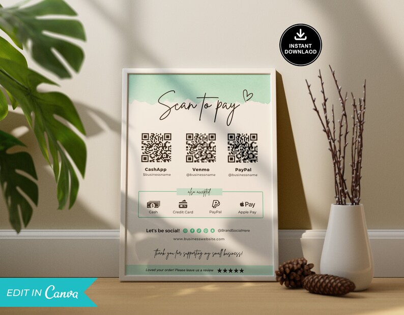 Editable QR Code Sign, Scan to Pay Sign, Printable Scan to Pay Template ...