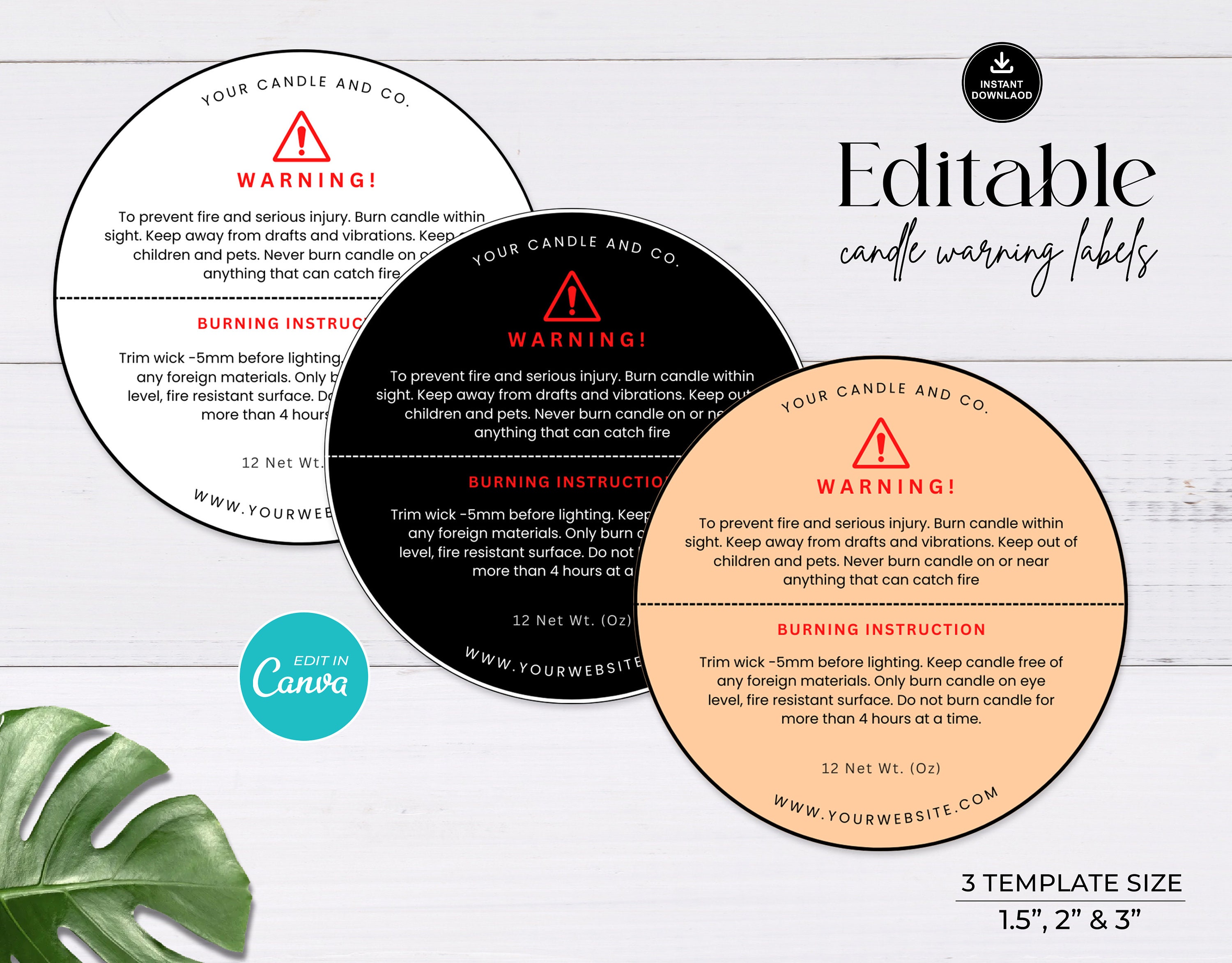 Editable Candle Warning Label Template: Round Safety Stickers (canva ...