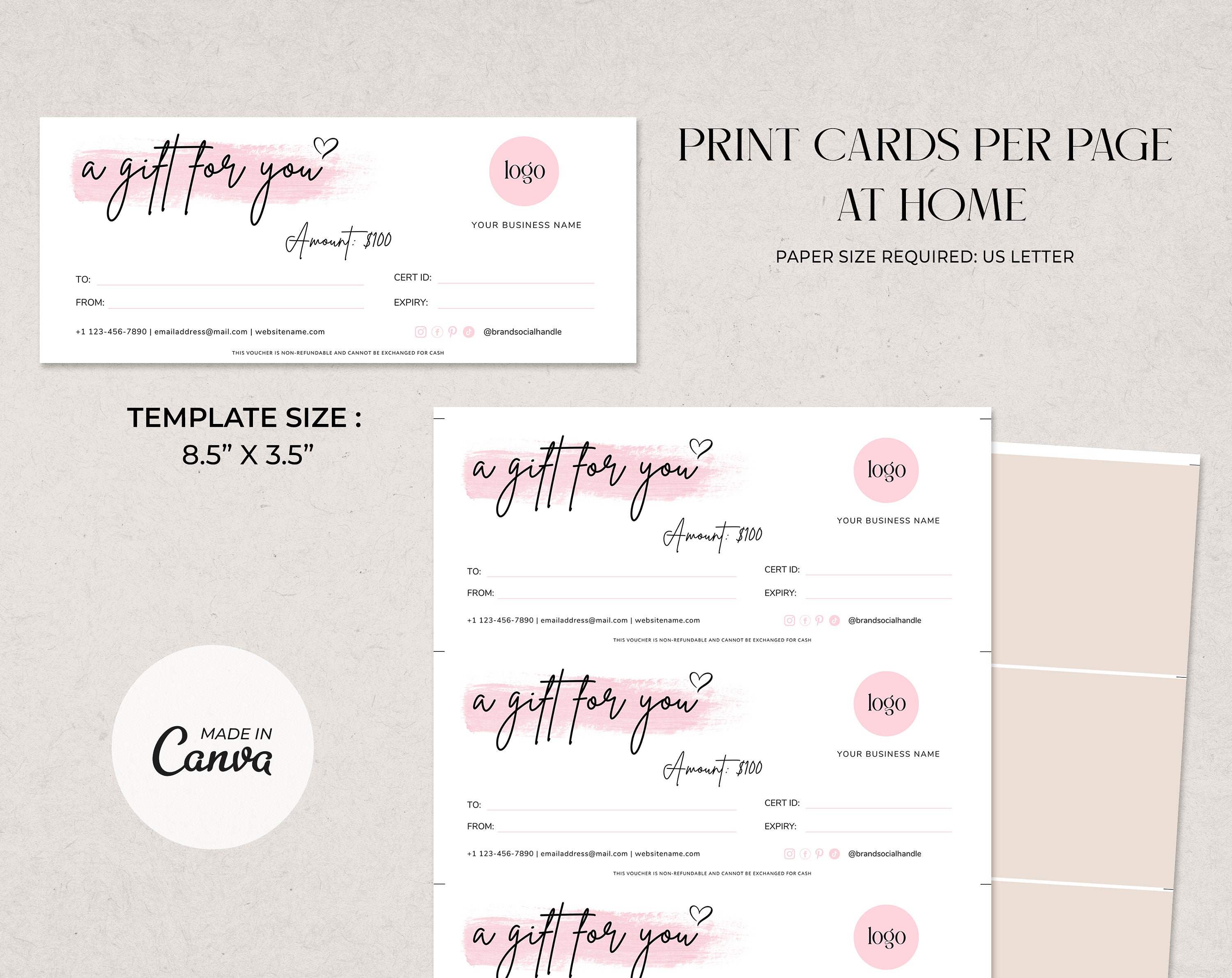 Editable Gift Certificate Template, Gift Certificate Template With Logo ...