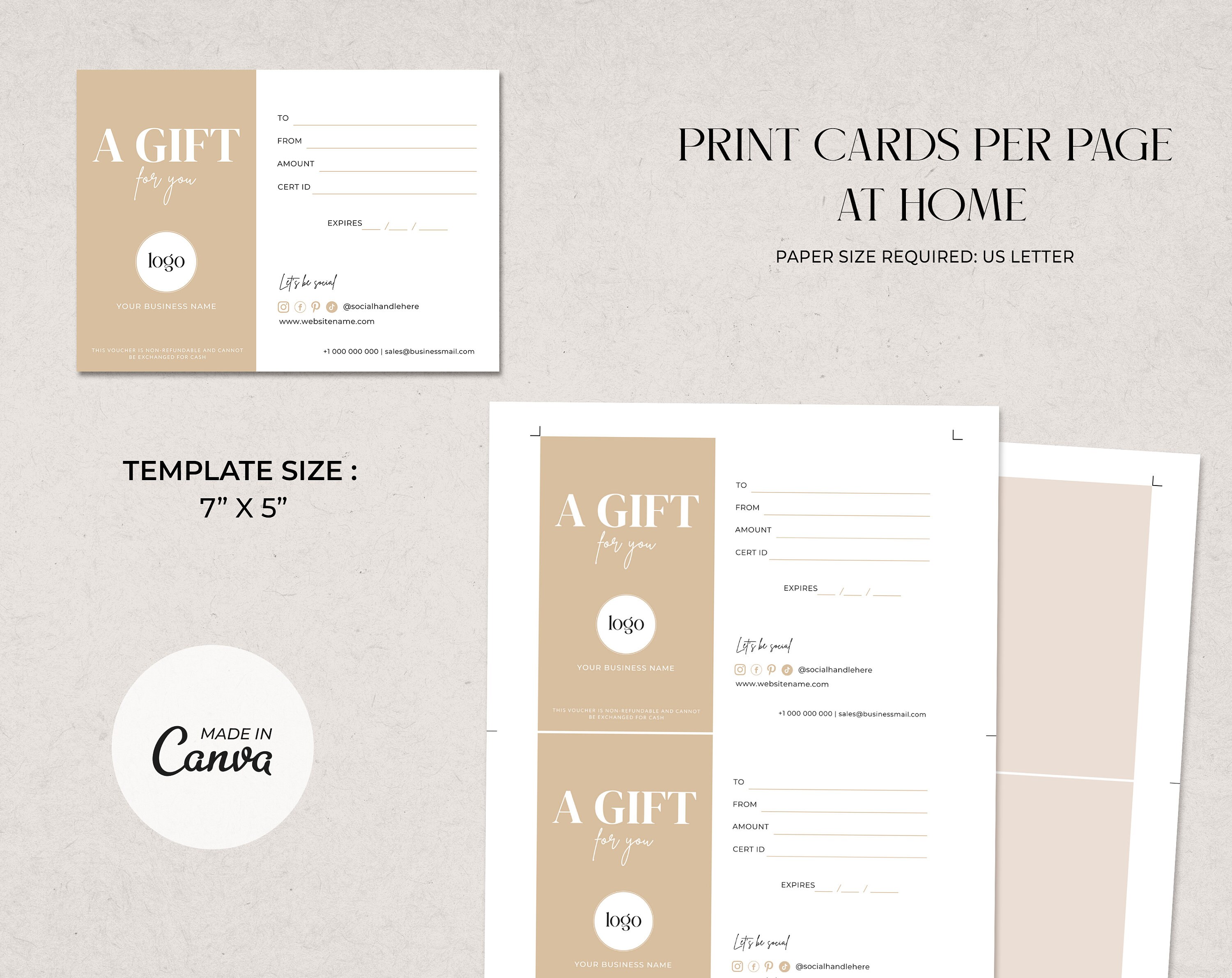 Editable Gift Card Gift Certificate Template Printable Gift - Etsy