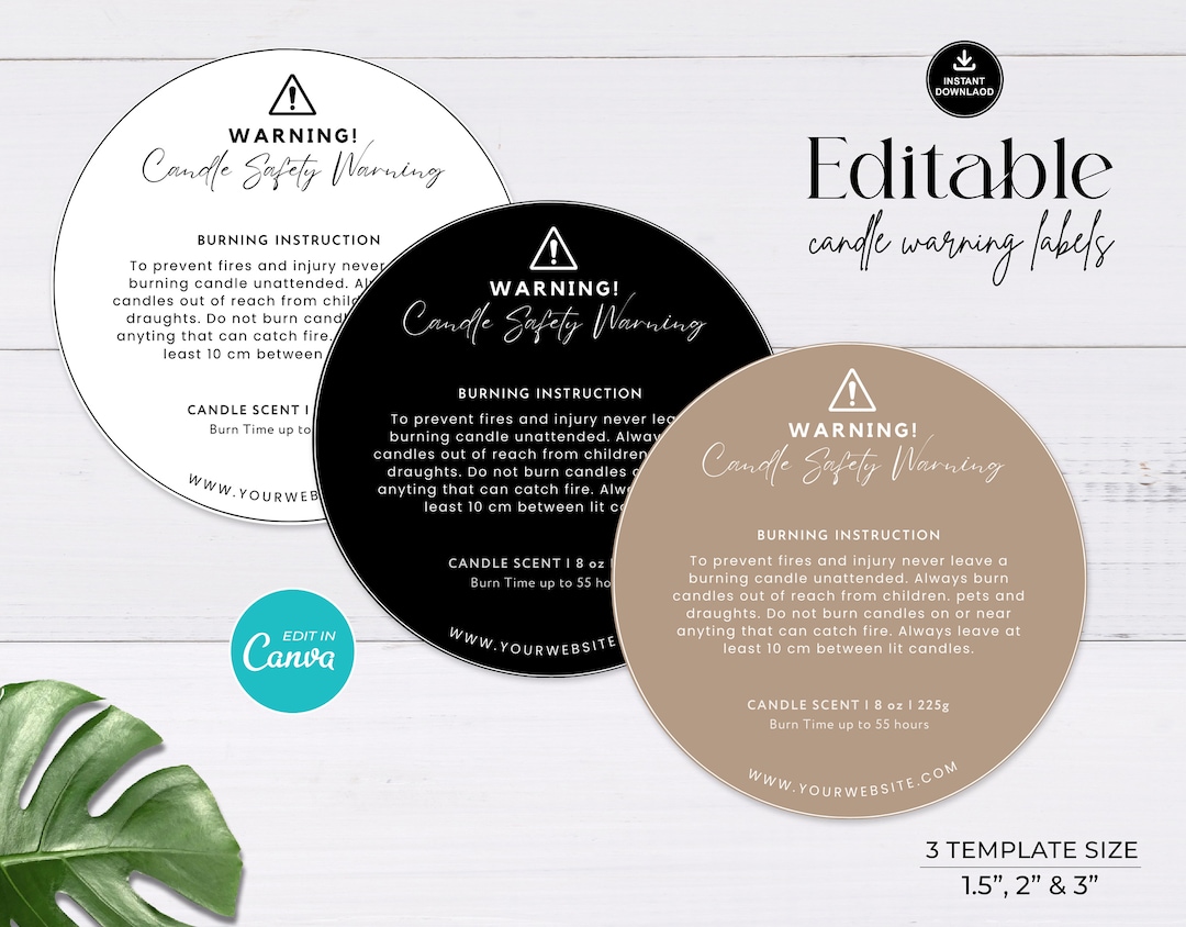 Editable Candle Warning Label Template, Printable Candle Warning ...