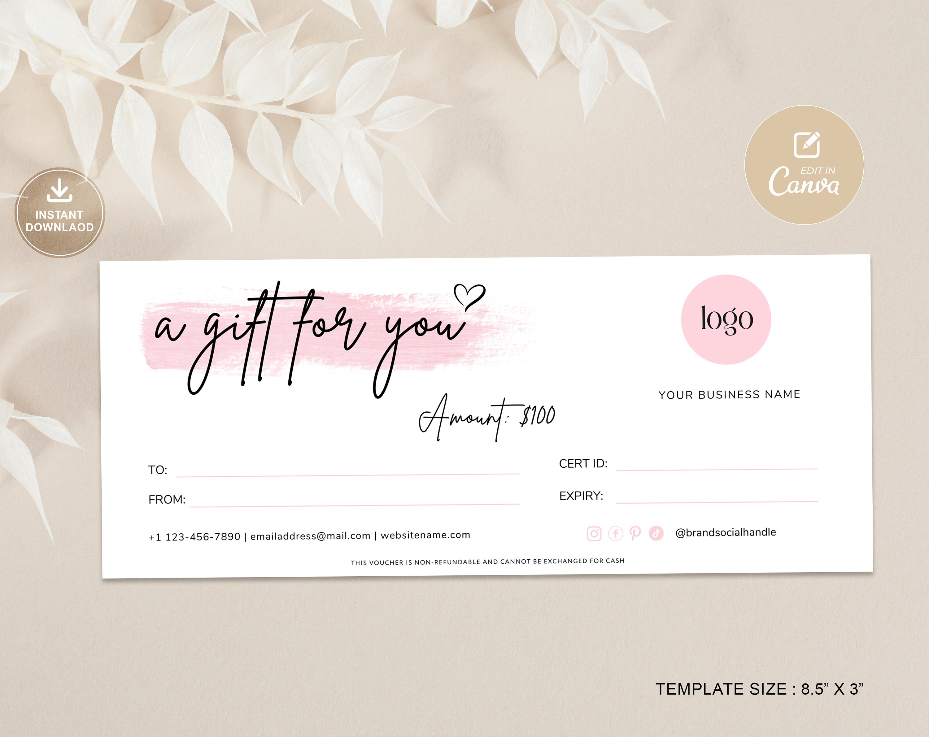 Editable Gift Certificate Template, Gift Certificate Template With Logo ...