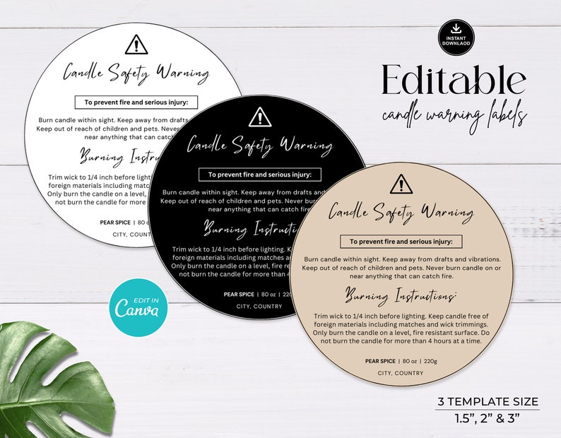 Minimalist Candle Warning Label Template: Editable Safety Sticker ...