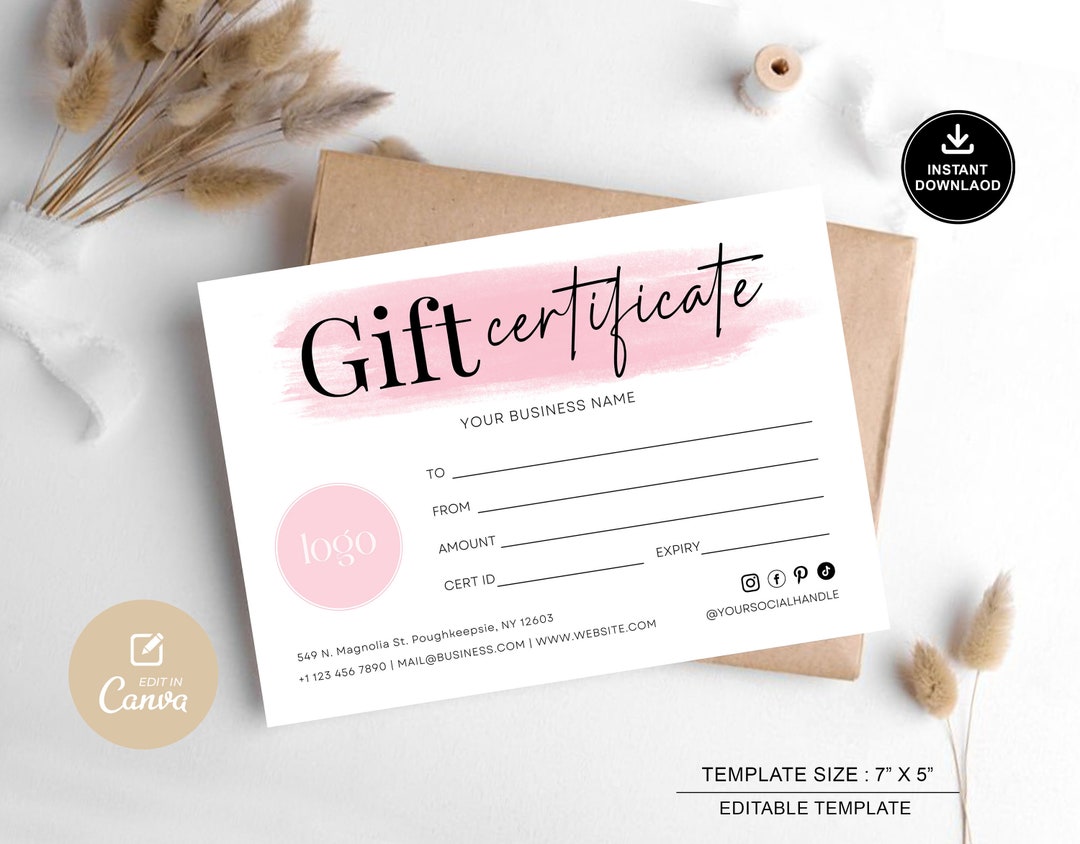 Editable Gift Certificate Template With Logo, Modern Gift Certificate ...