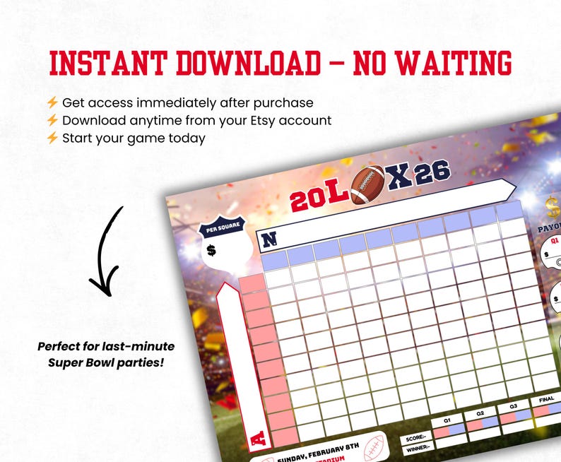 Football Squares Printable Template, Betting Board, Printable Square ...