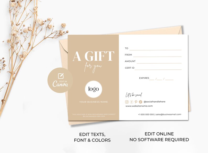 Editable Gift Card Gift Certificate Template Printable Gift - Etsy