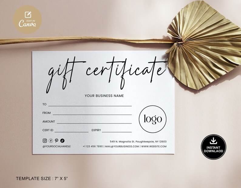 Editable Gift Certificate Template With Logo, Modern Gift Certificate ...
