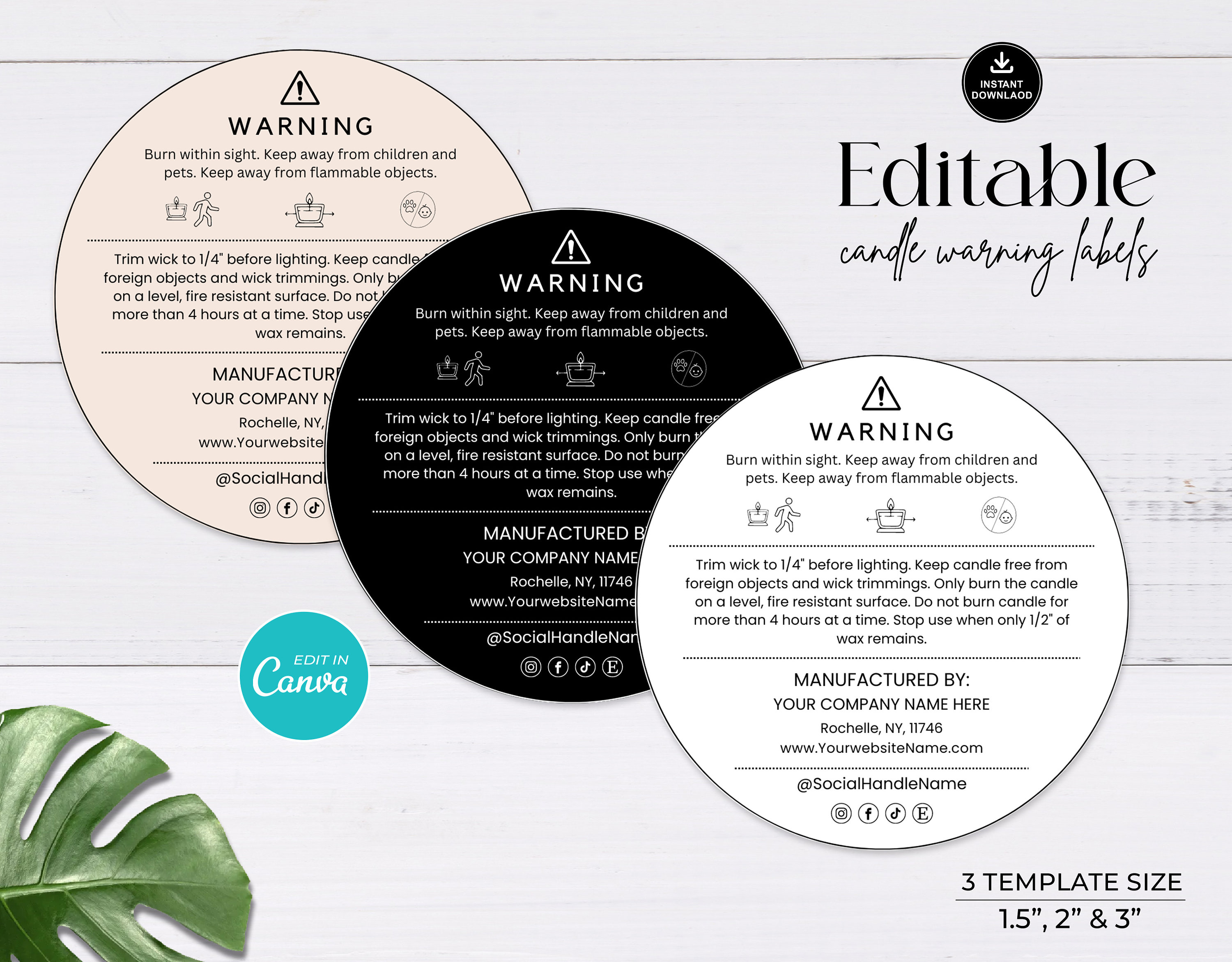 Editable Candle Warning Label Template, Printable Candle Warning ...
