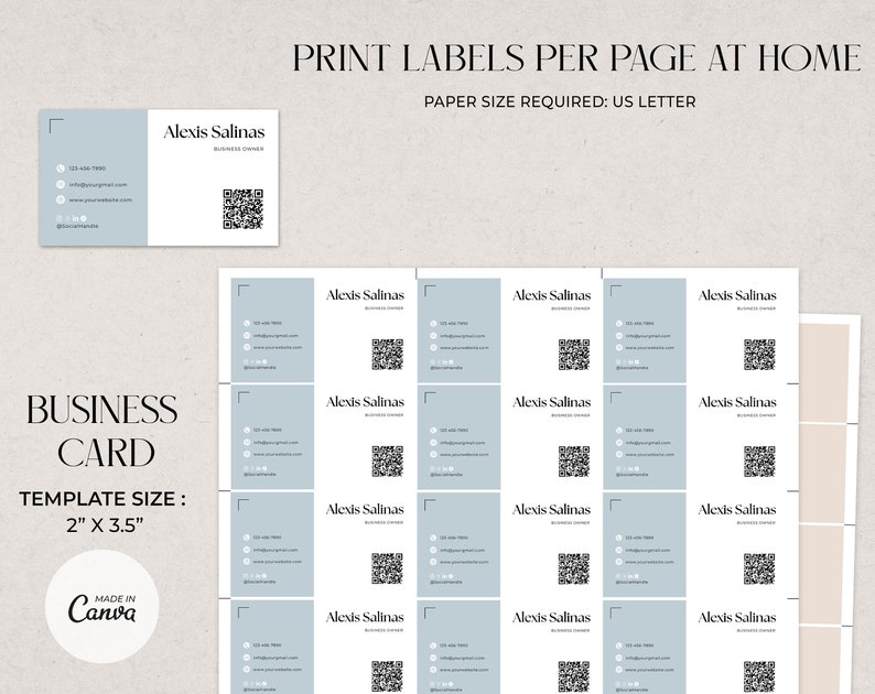 Printable Business Card Template Business Card Template QR - Etsy