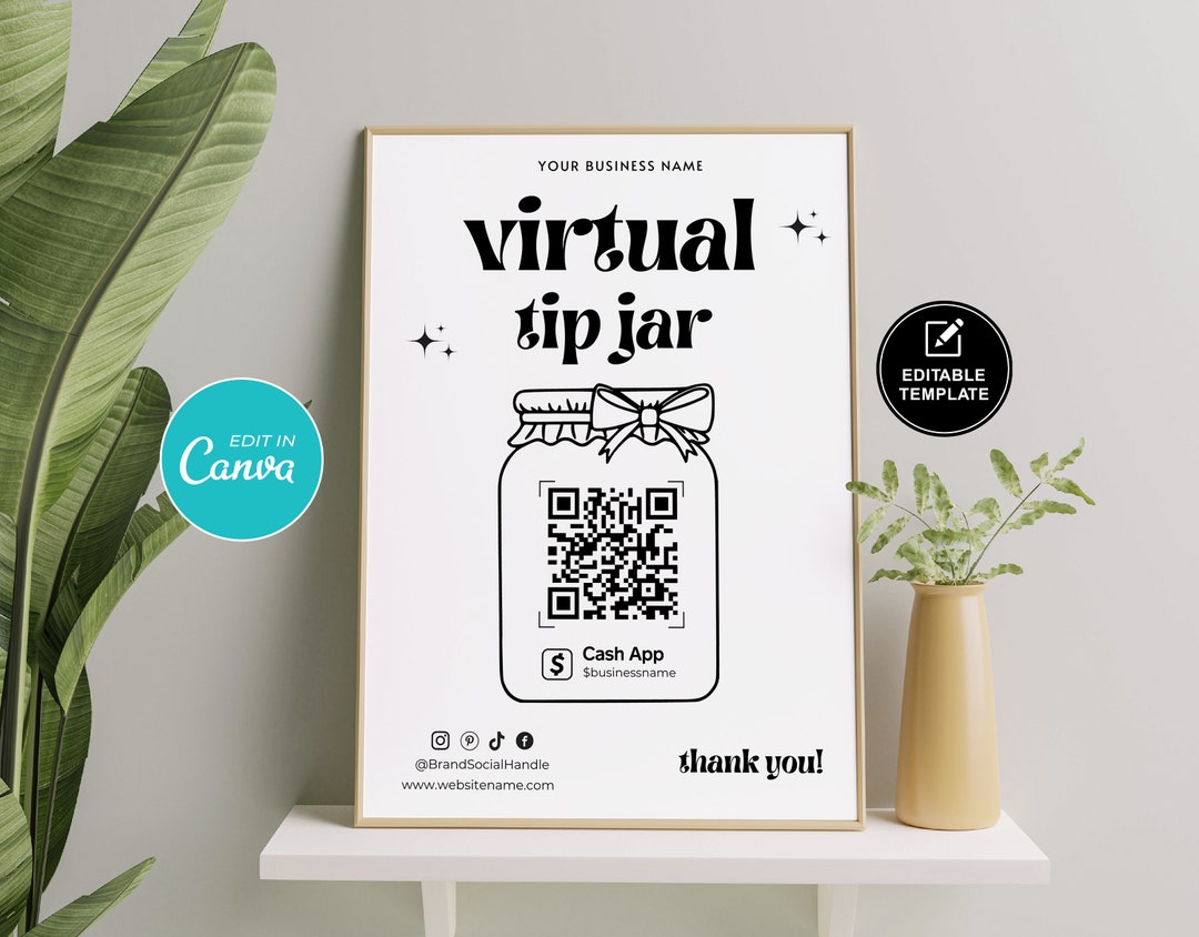 Editable Virtual Tip Jar, Virtual Tip Jar Sign, Venmo Tip Jar, Cash App ...