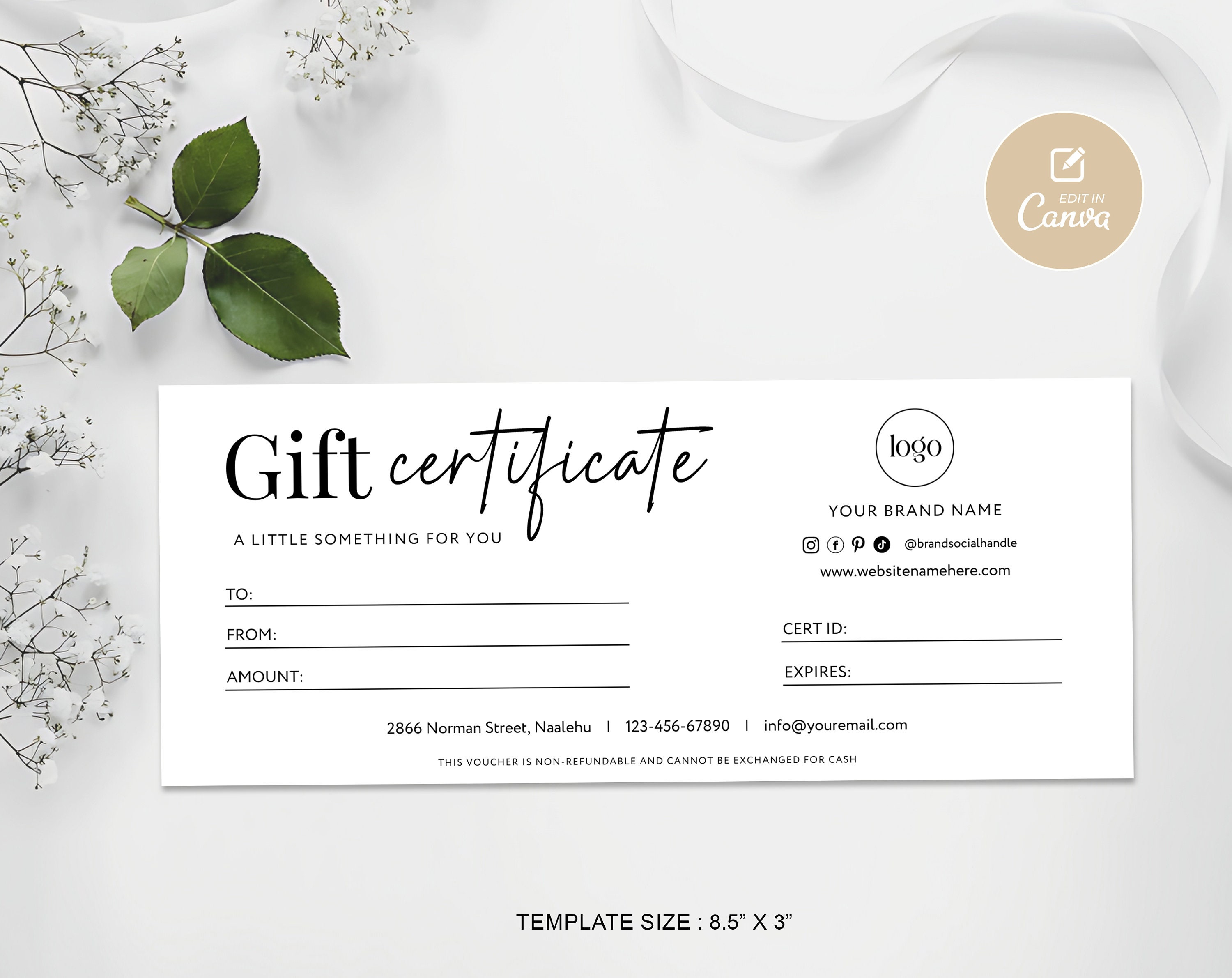 Printable Gift Certificate Template, Minimal Gift Certificate Template ...