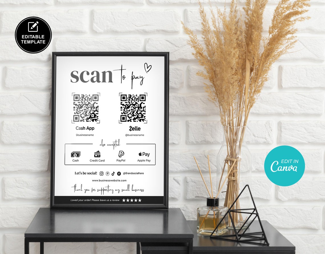 Printable Scan to Pay Template Editable Scan to Pay Sign - Etsy