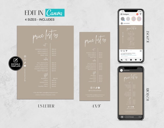 Price List Template Editable Sign for Small Business - Etsy