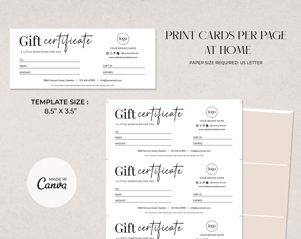 Printable Gift Certificate Template Minimal Gift Certificate - Etsy