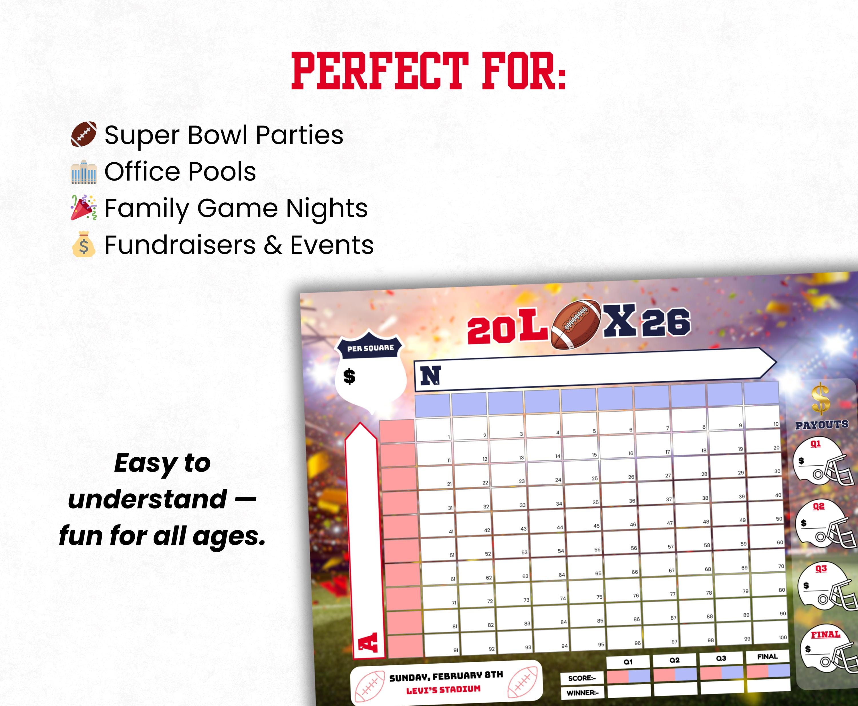 Football Squares Printable Template, Betting Board, Printable Square ...