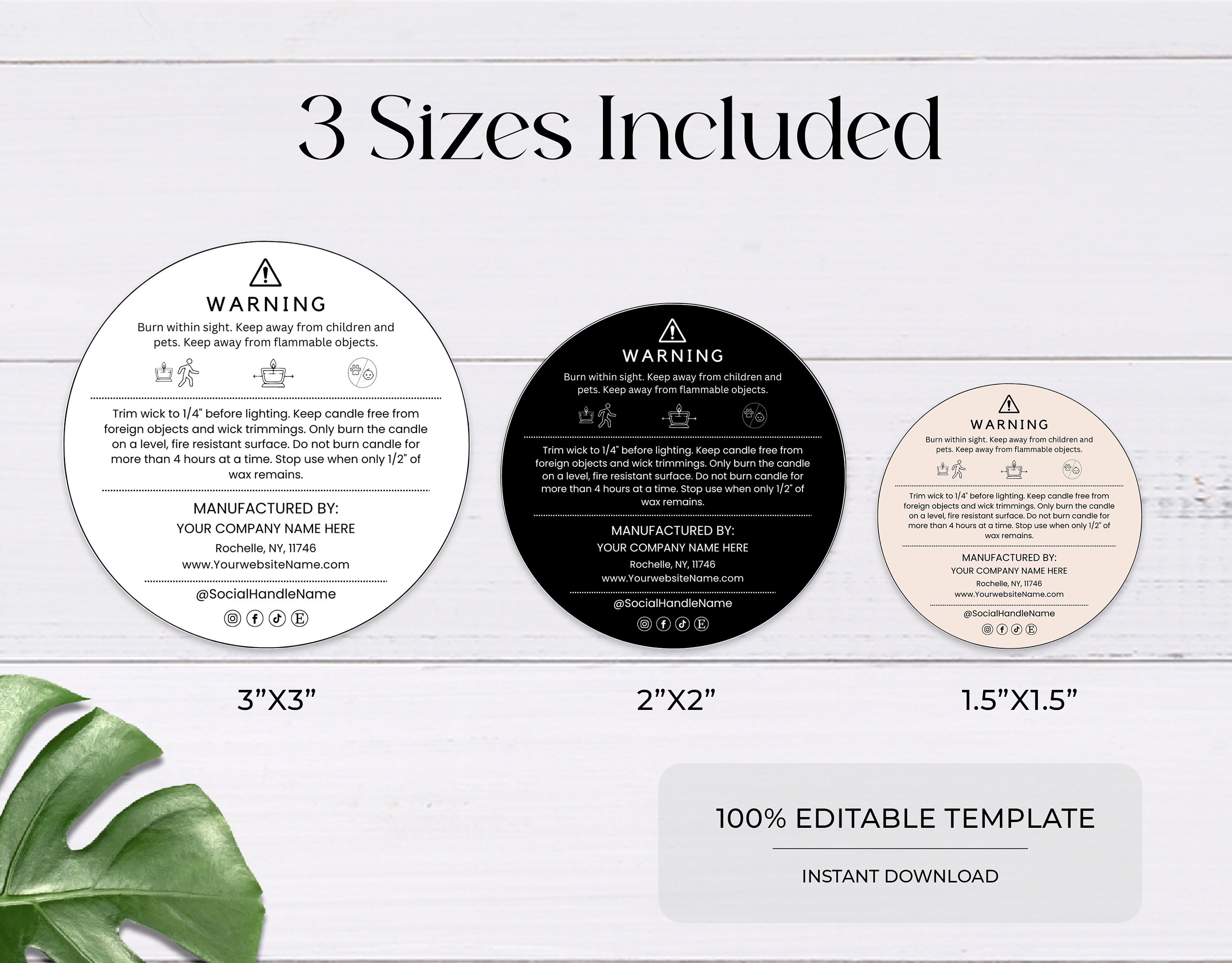 Editable Candle Warning Label Template: Round Safety Stickers (canva ...