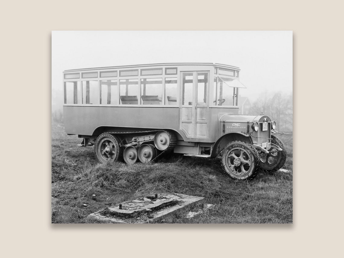 GMC Half-track Bus Black and White Photo. Restored Vintage Photography ...