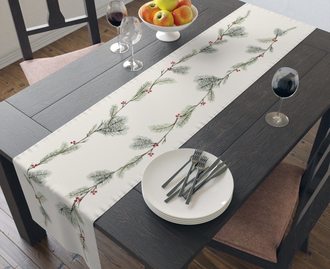 Christmas Table Runner Red Green Watercolor Holiday Table Runner ...